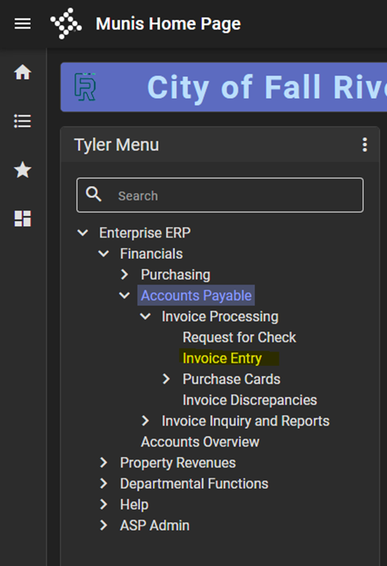How to do an Invoice Entry in MUNIS – City of Fall River